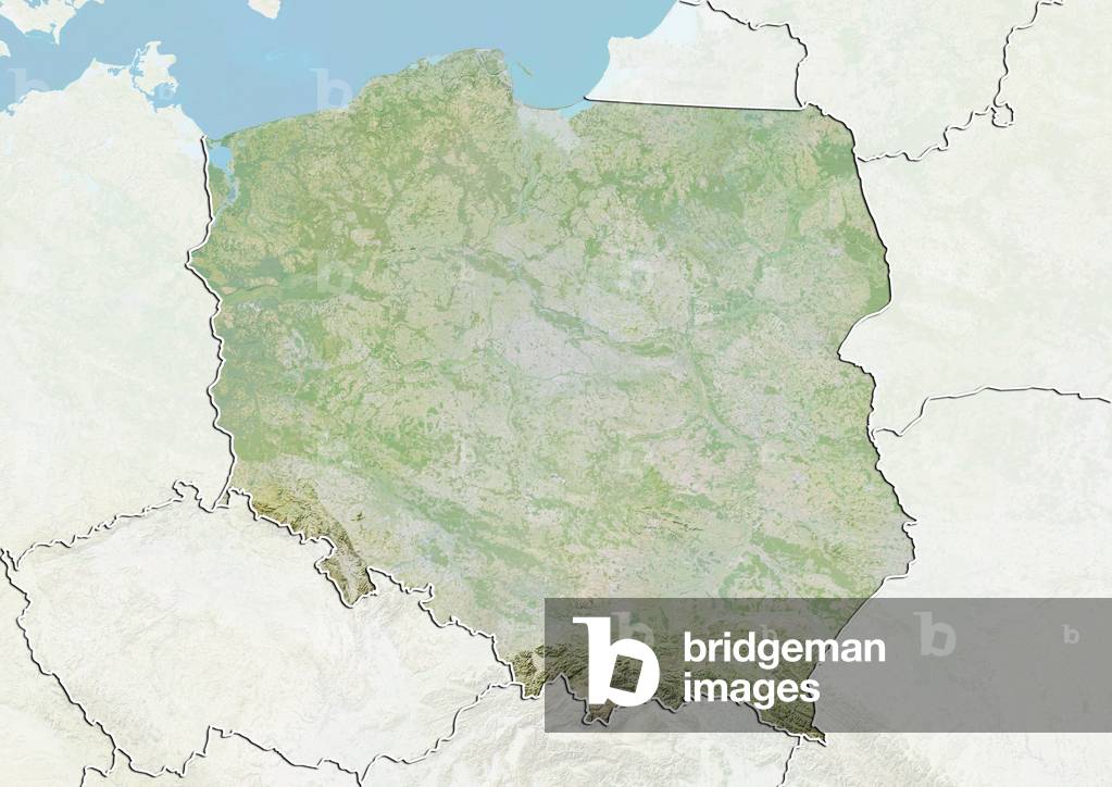 Image of Poland, Relief Map With Border and Mask