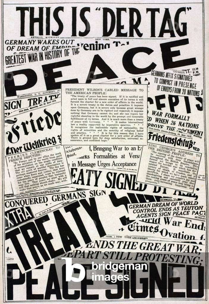 Image of World War 1. The collage of Newspaper headlines and articles