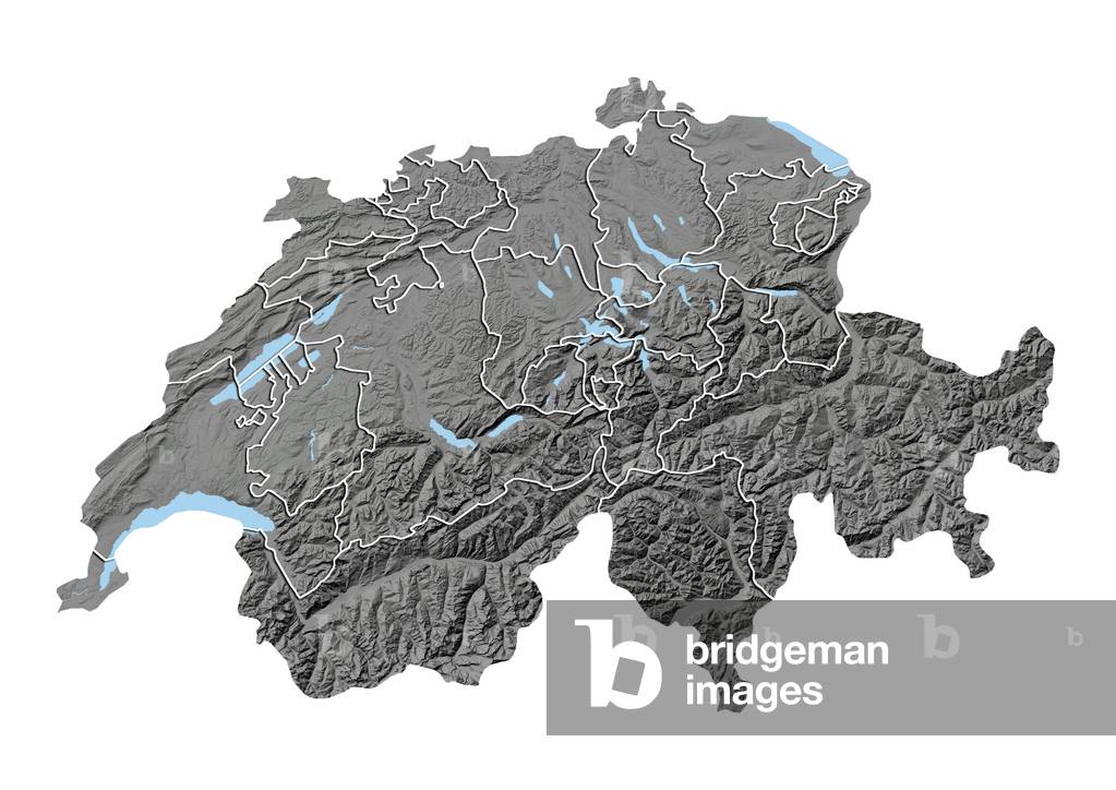Image of Switzerland, Relief Map With Canton Boundaries