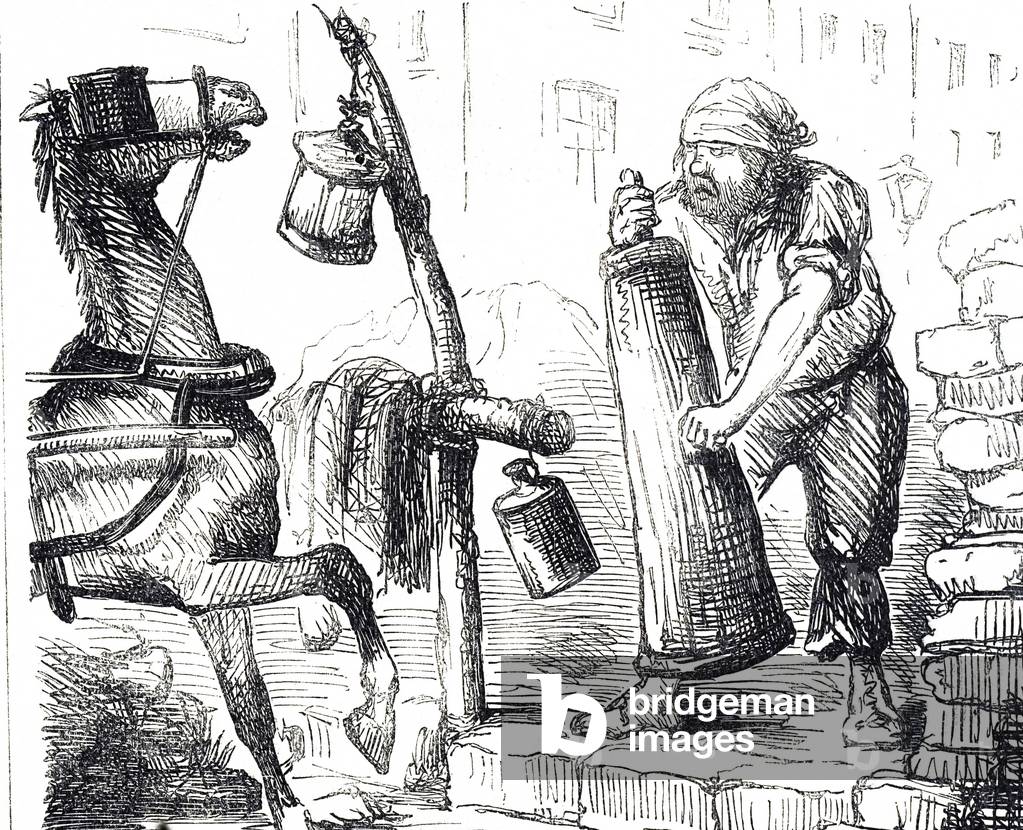 Image of 1861 cartoon illustration showing a road builder ramming ...