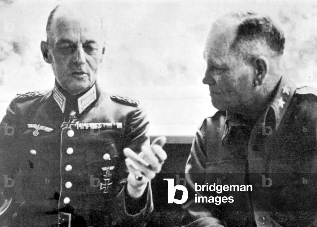 Gerd von Rundstedt talking with General Milburn (b/w photo) by