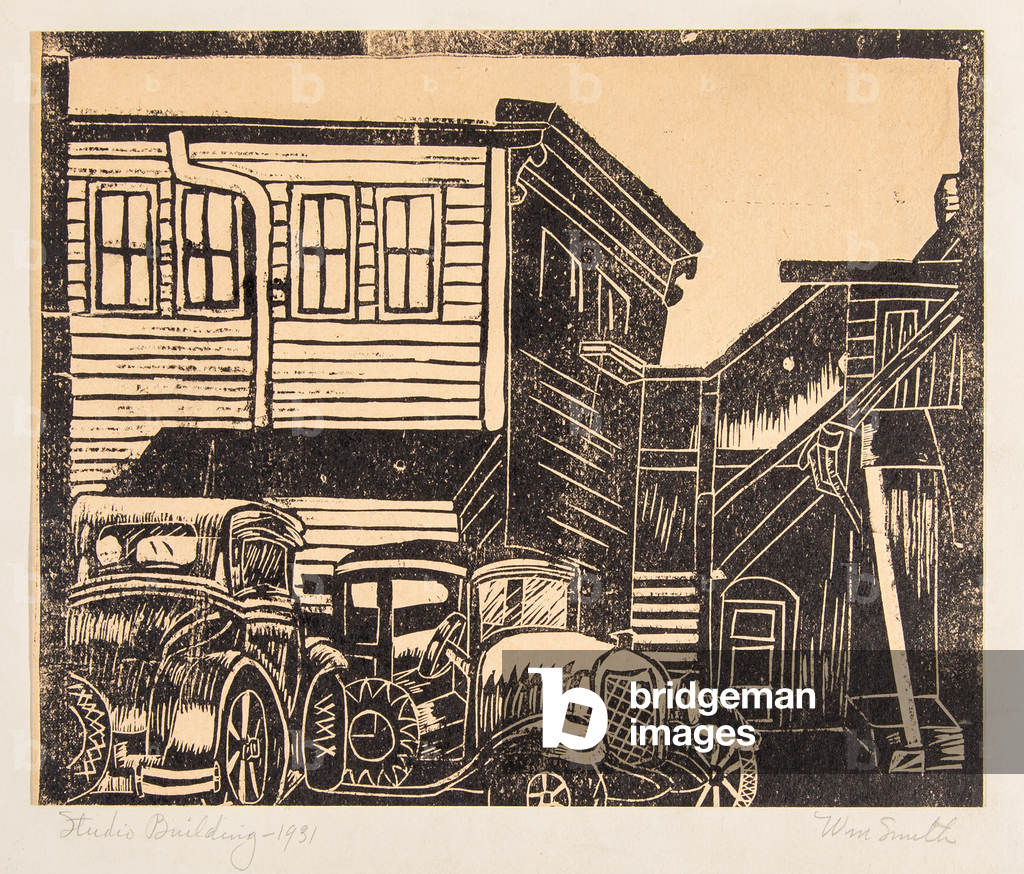 Image of Studio Building, 1931 (linocut) by Smith, William E. (1913-97)