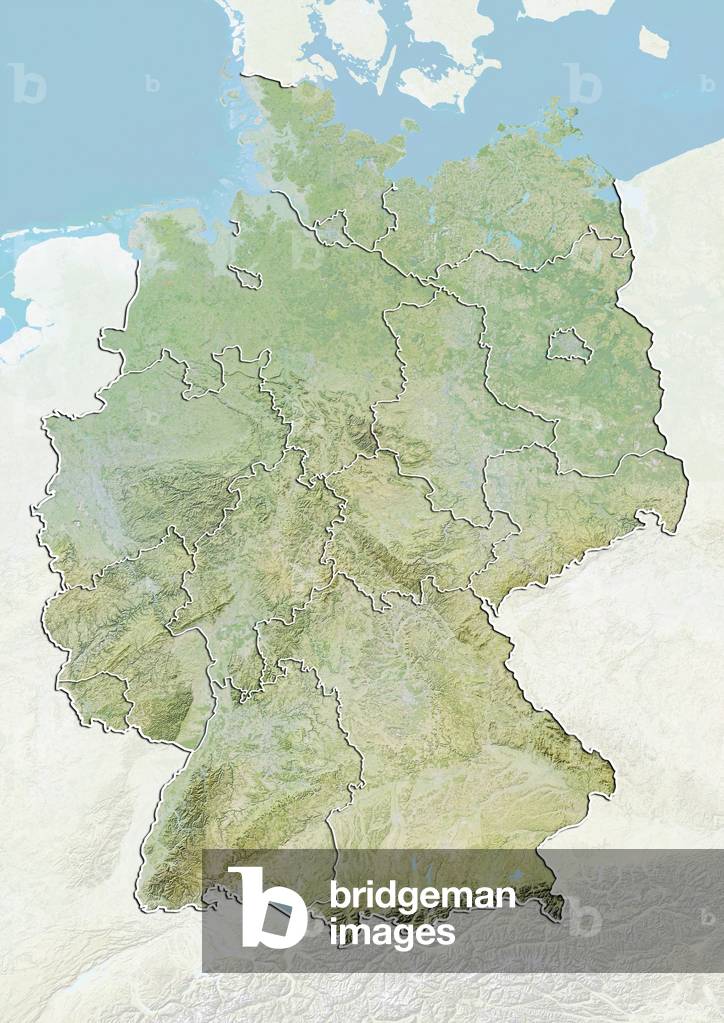 Image of Germany, Relief Map With Boundaries of States