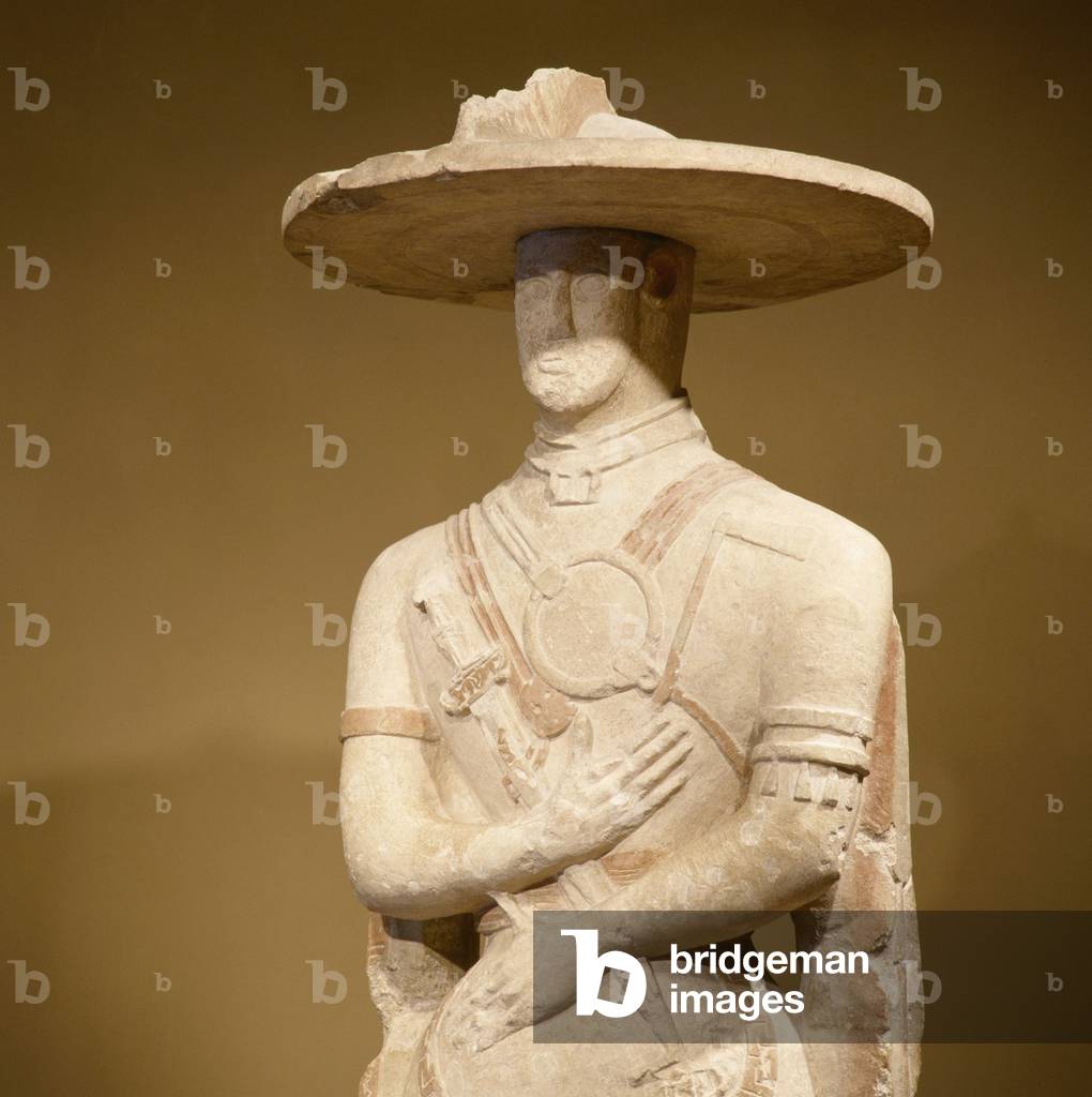 Image of Capestrano Warrior, limestone statue from necropolis of ...