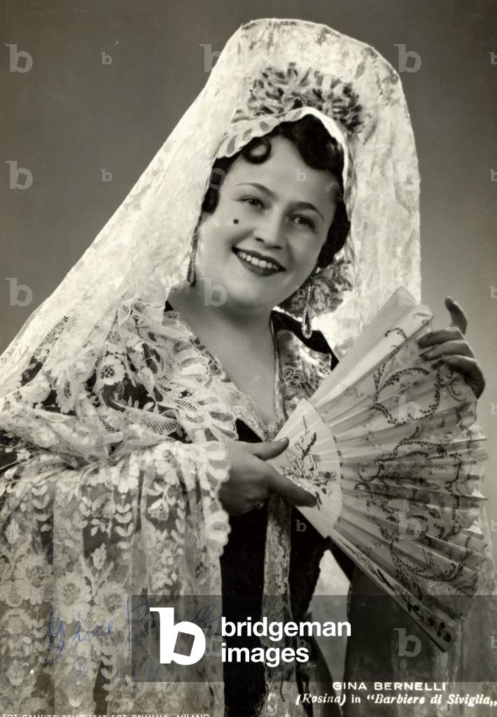 Image of Gina Bernelli, Italian soprano, as Rosina in 'The Barber of
