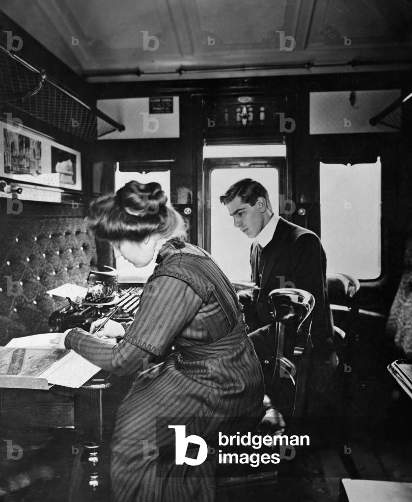 Image of Train ride, 1910 (b/w photo)