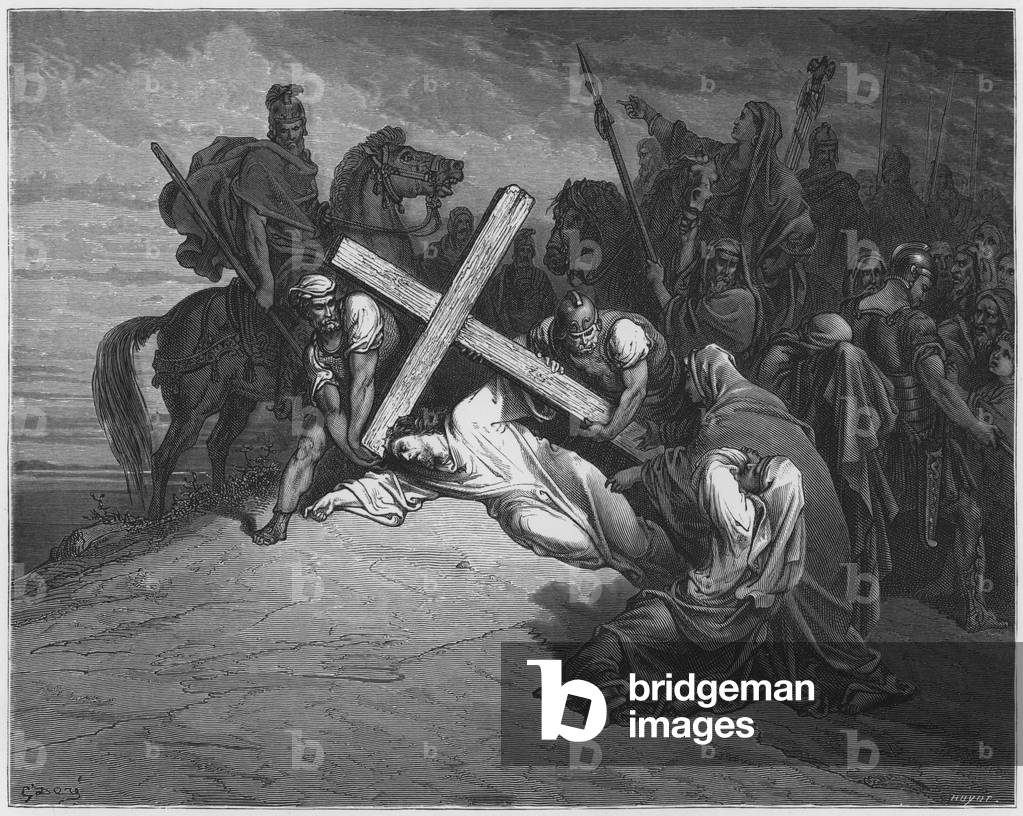Image of Gustave Dore Bible: The arrival at Calvary (engraving) by Dore ...