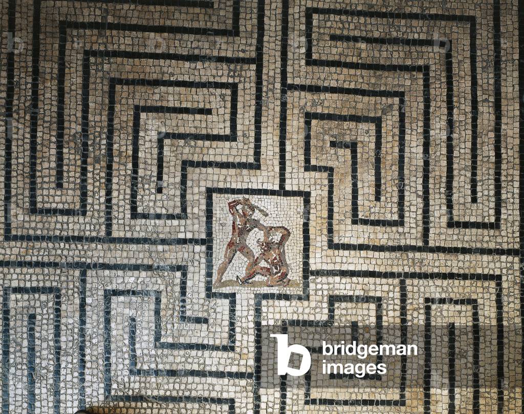 Image of Roman civilization, floor mosaic depicting fight between ...