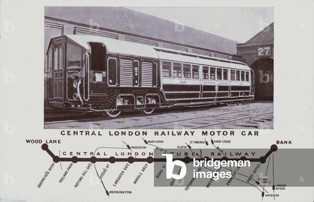 Central London Railway Motor Car, from Wood Lane to Bank (b/w photo)