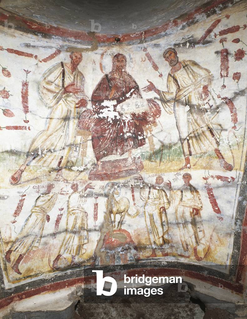 Image of Christ and martyrs, fresco, Catacombs of Marcellinus and Peter ...