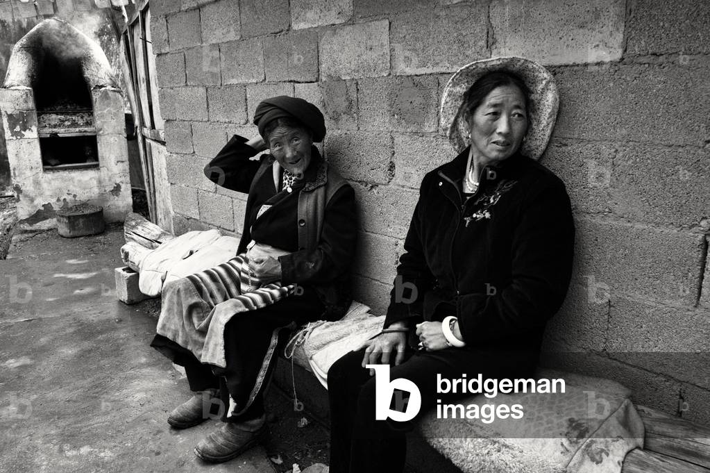 Image of Pilgrims resting Deqen district Yunnan, China (b/w photo) by ...