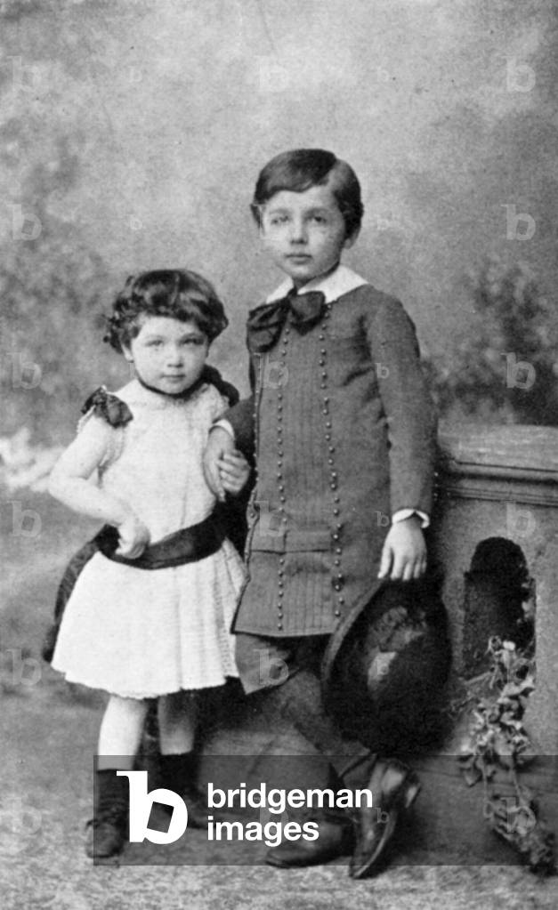 Image of Albert Einstein and his sister Maja as small children (b/w by ...