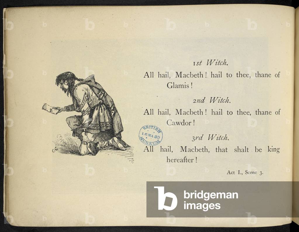 Image of Act I scene 3- the three witches hail Macbeth. An