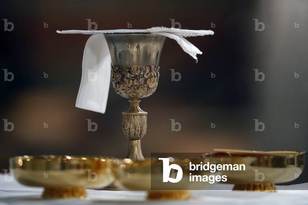 Basilica of Our Lady of Geneva. The Eucharist table with the liturgical ...