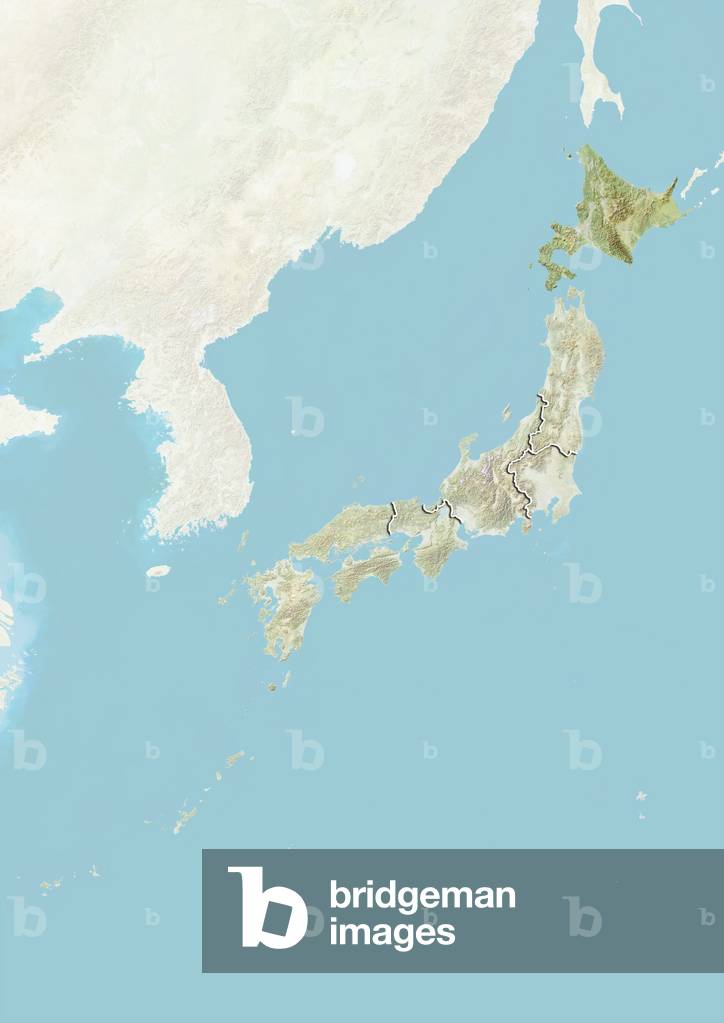 Image of Japan and the Region of Hokkaido, Relief Map