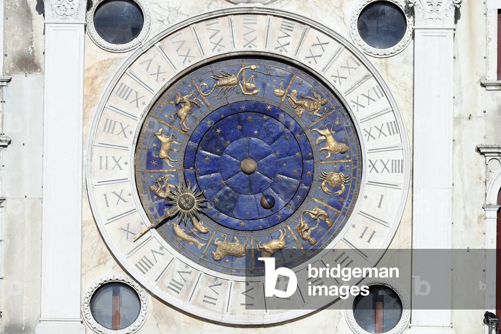 Image of Clock Tower Zodiac Signs Saint Mark's Square. Clock created in