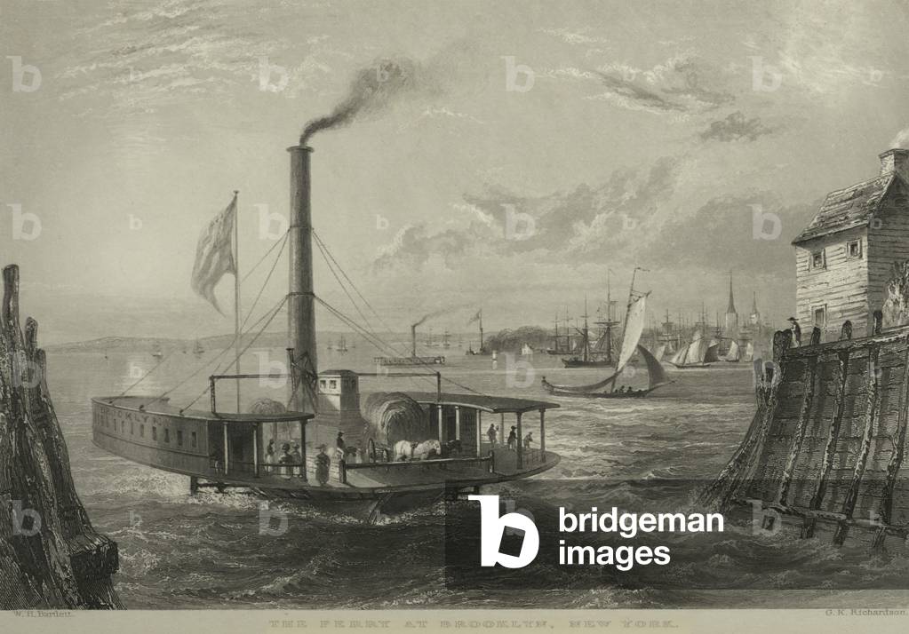 Image of Steam ferry arrives at a Brooklyn landing ca. 1825, the