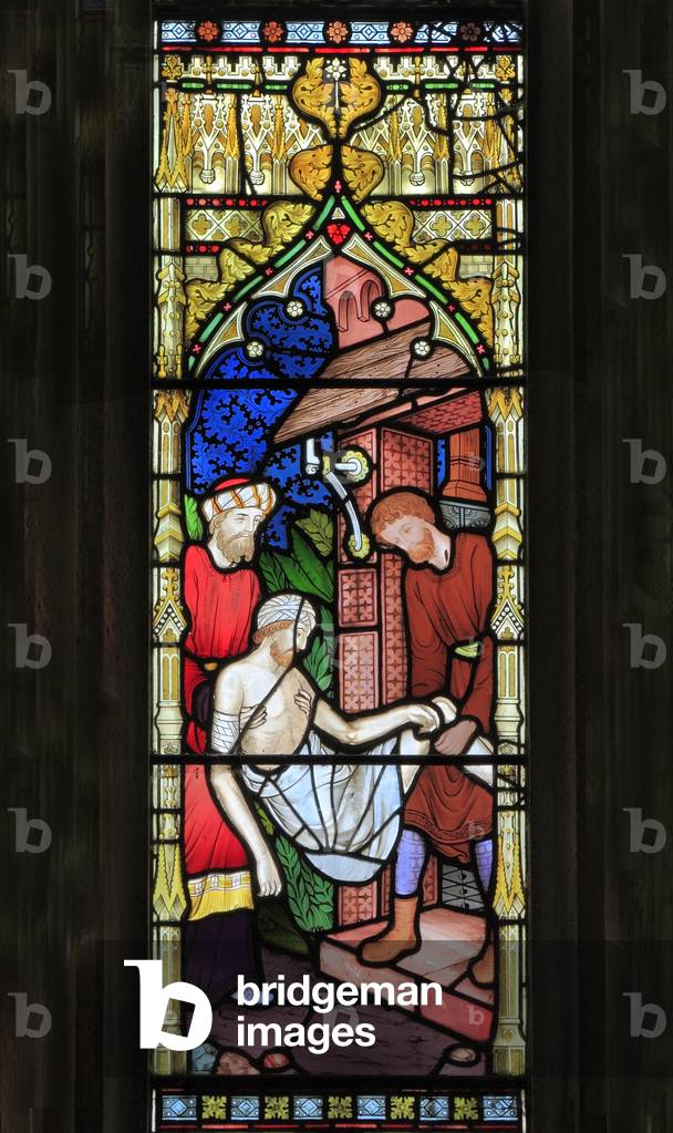 Image of Parable of The Good Samaritan, stained glass by Frederick ...