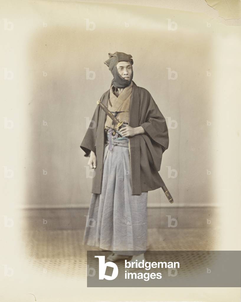 Image of Japanese man in traditional dress (hand-coloured b/w photo) by ...