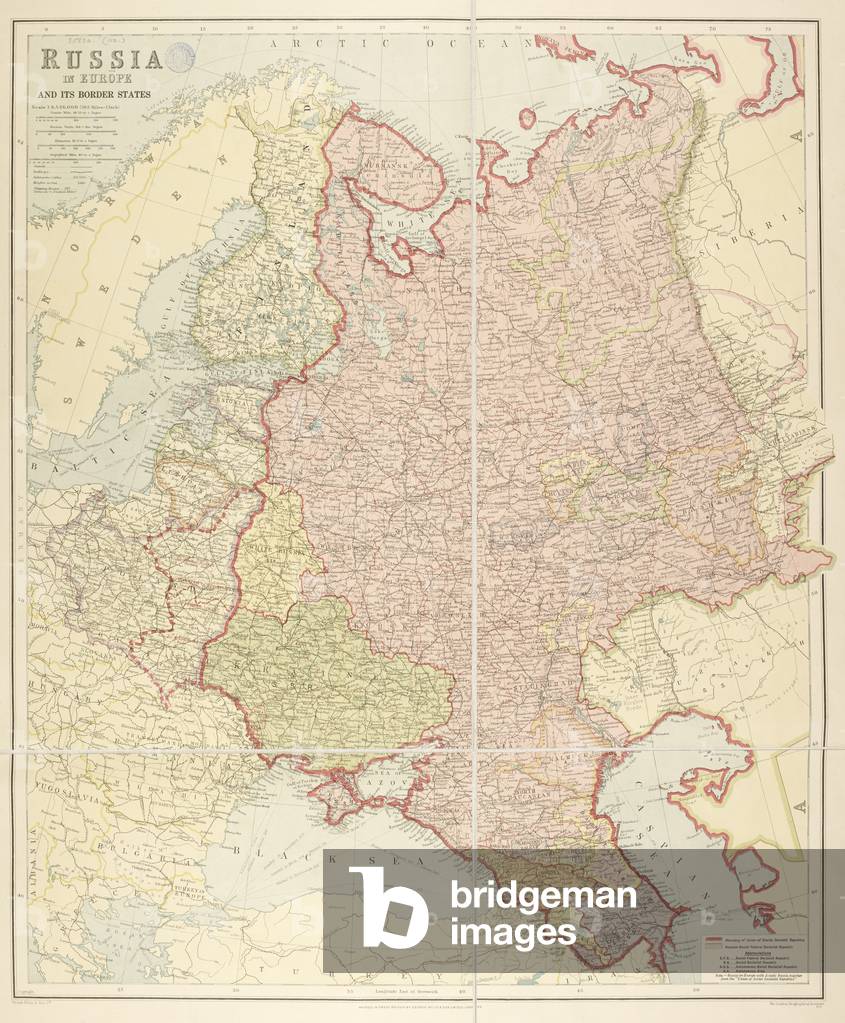 Image of A map of Russia and near countries, dated 1940. The
