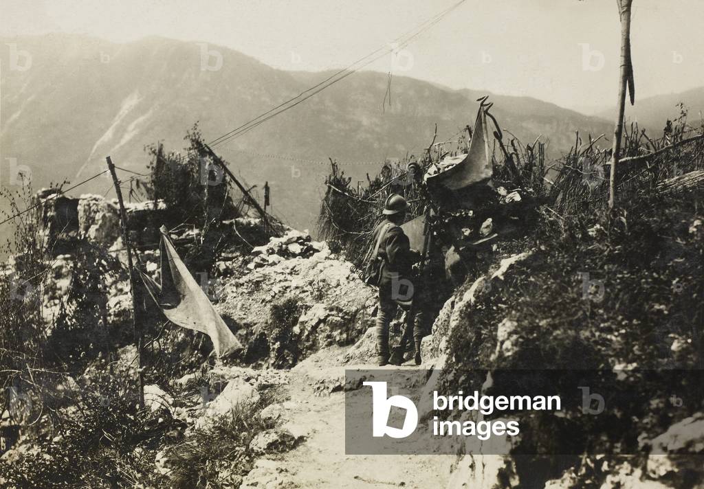 Image of Italian sentinel at advanced post, World War I, Italy, 20th