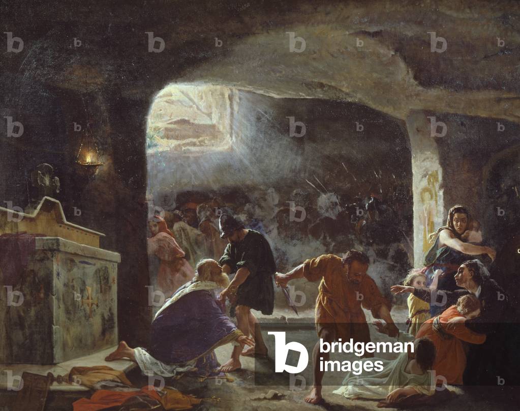 Image of First Christians killed in catacombs, painting by Giuseppe ...