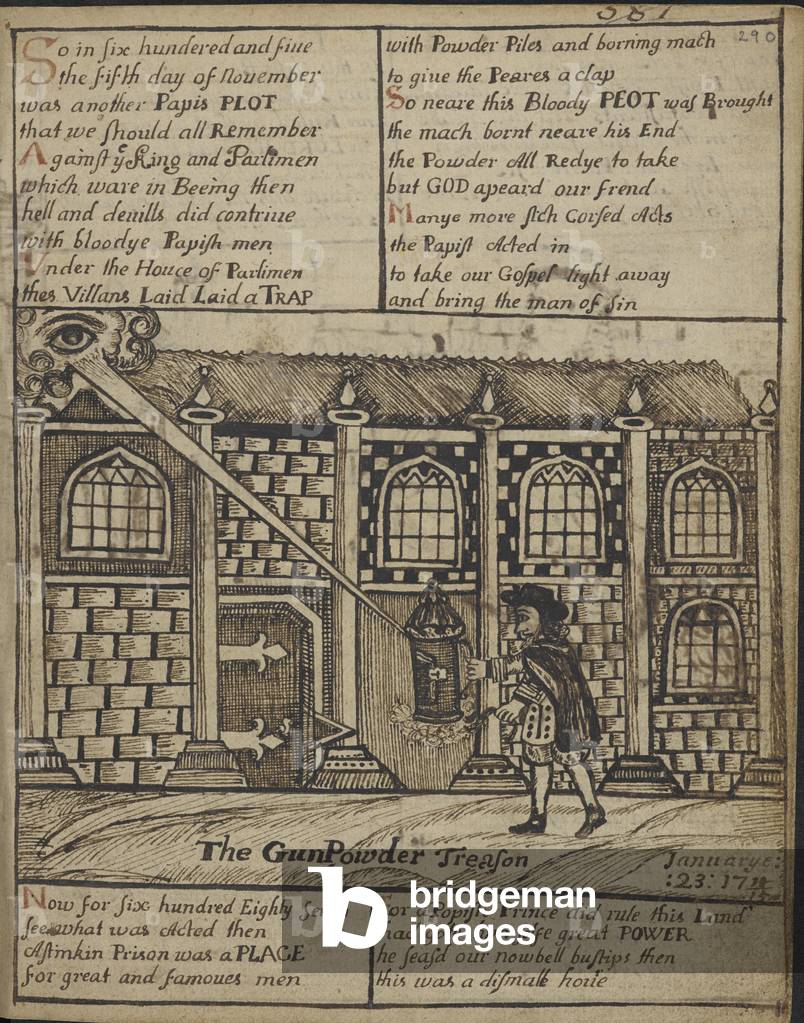 Image of Pen and ink drawing depicting the Gunpowder Plot of 1605.