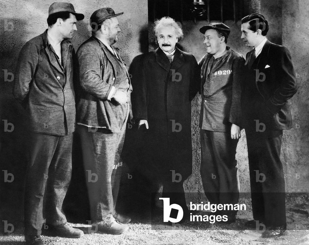 Image of Albert Einstein with actors, Los Angeles, USA, 1931 (b/w photo)