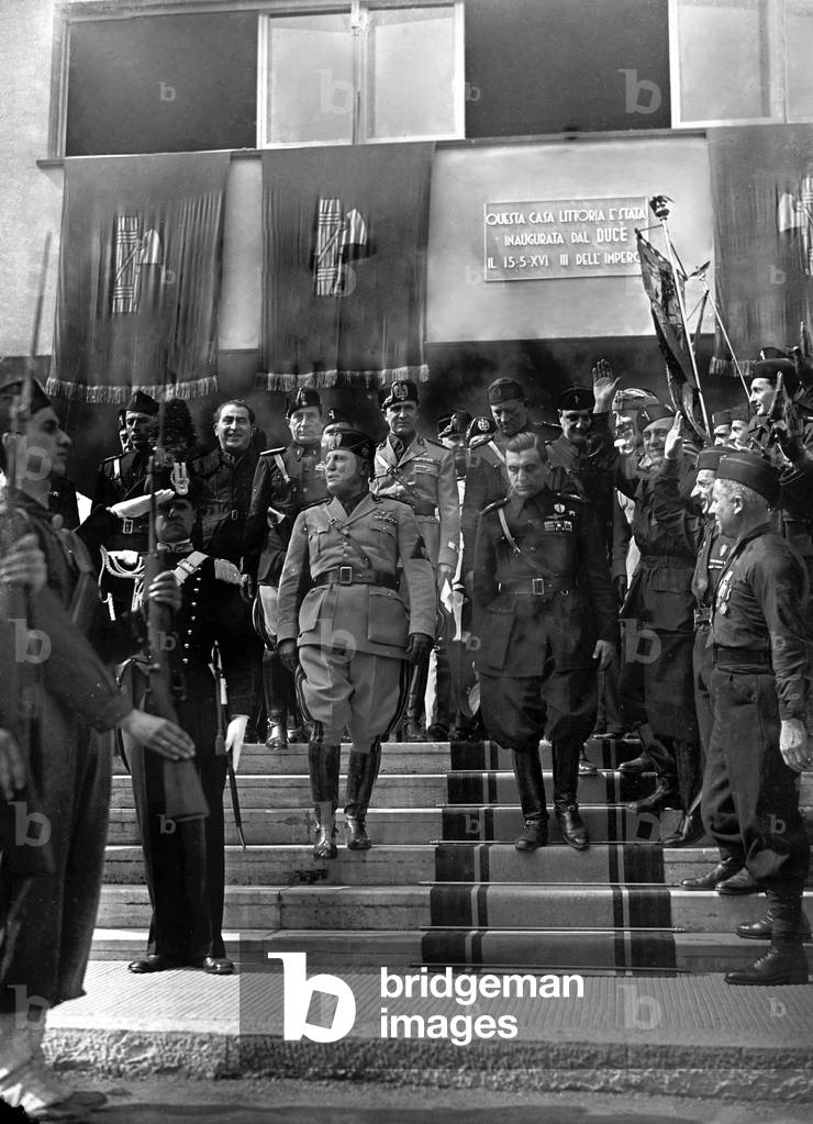 Image of Visit of Benito Mussolini in Genoa, 1938 (b/w photo)