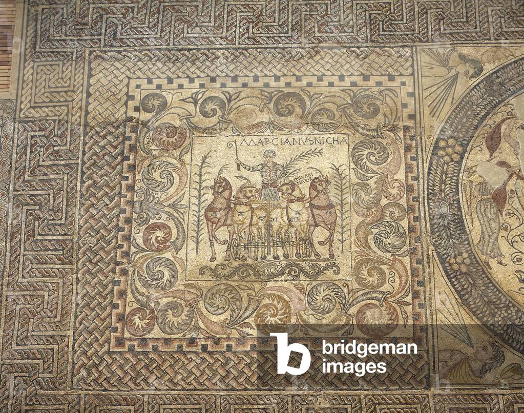 Image of The Aurigas mosaic, 4th century, The victoriuos charioteer ...