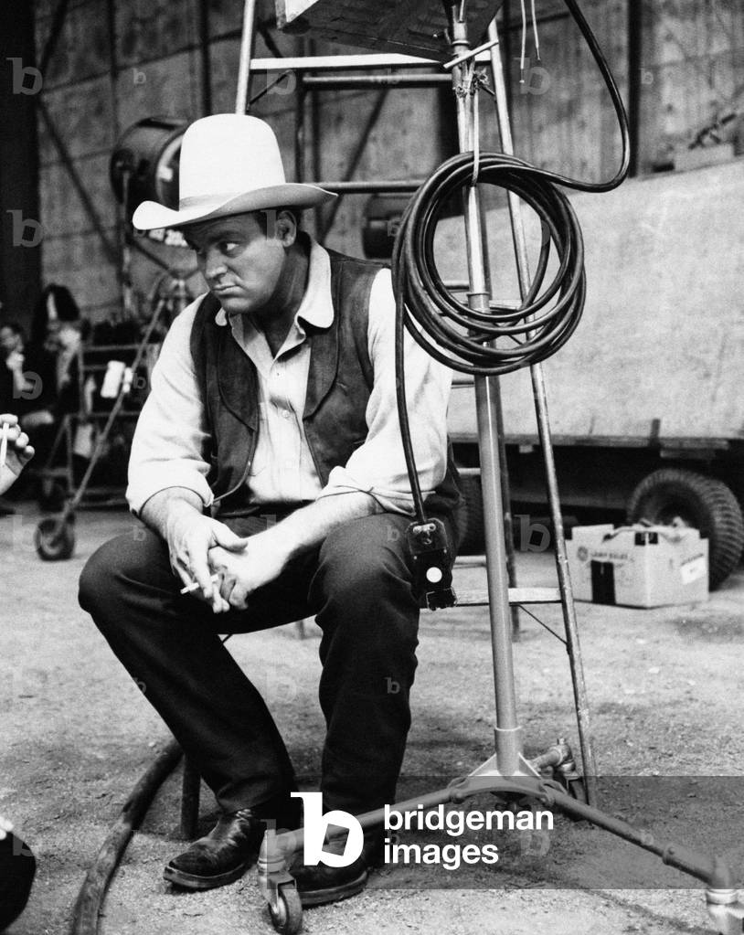 Image of Dan Blocker on the TV set of Bonanza