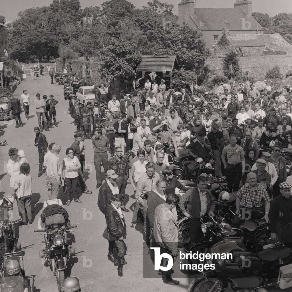 Image of Vintage Motorcycle Rally, Ramsey, June 1968 (b/w photo)