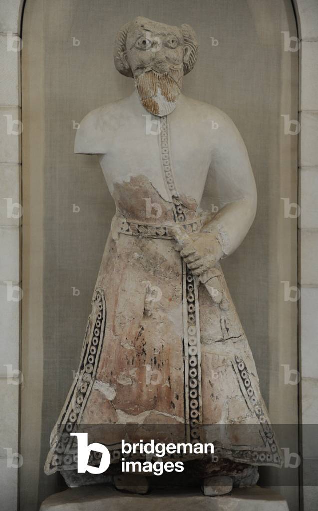 Image of Hisham's Palace, Human figure sculpture,Khirbat al-Mafjar, near Jericho (stucco)