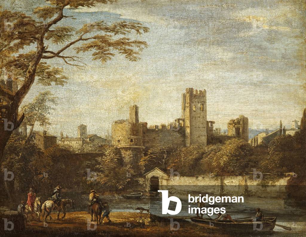 Image of View of a River with a Ruined Castle beyond by Romanian School ...