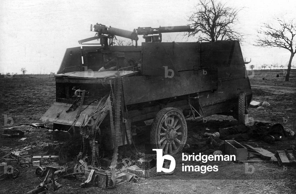 Image of Captured British tank on the Western Front, 1918 (b/w photo)