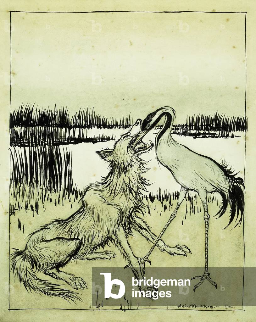Image of Der Wolf und der Kranich - Aesops Fables, 1912 (Stift by ...