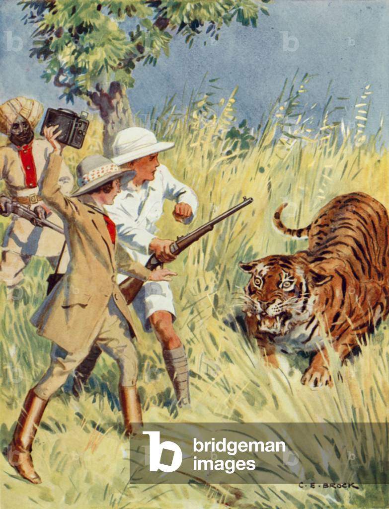 Image of Tiger hunting in India, scene from The Other Tiger (colour by ...