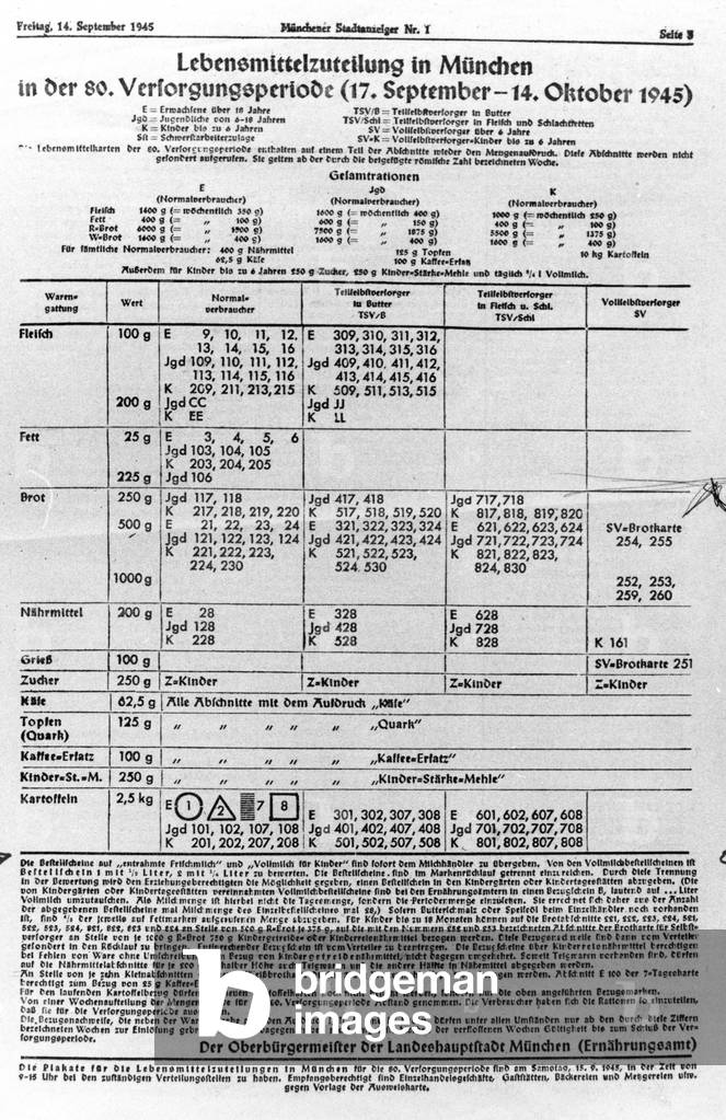 Image of Food rations in Munich, Germany, 1945 (b/w photo)