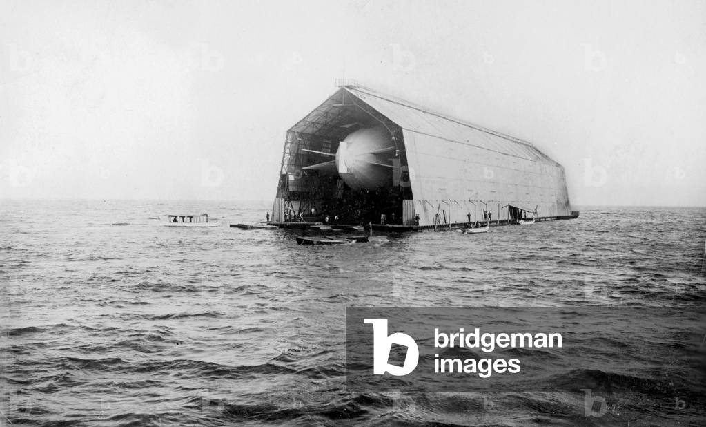 Image of Zeppelin airship 'LZ 3'in its floating hangar at Manzell in