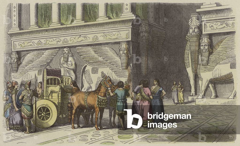 Image of Gateway to an Assyrian palace (coloured engraving) by ...