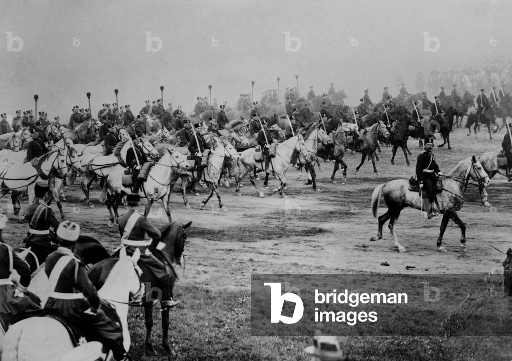 Image of World War 1. Czar Nicolas II reviewing Russian troops. When