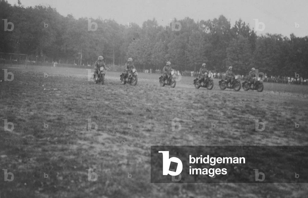 Image of German Soldiers Riding Motorcycles, 1942 (b/w photo)