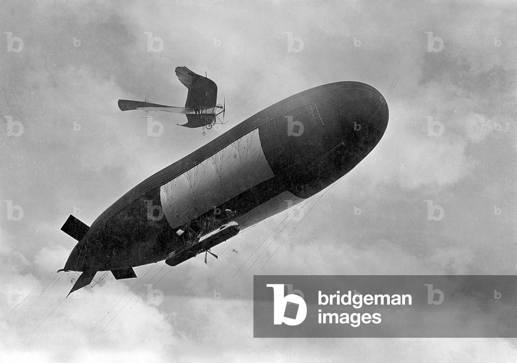 Image of Aircraft and dirigible, 1911 (b/w photo)