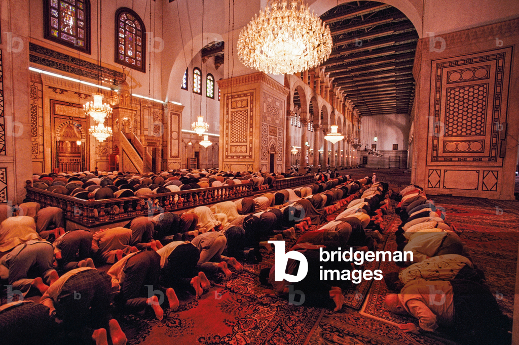 Image of Muslim men pray in the Prayer Hall of the Umayyad by Stanfield ...
