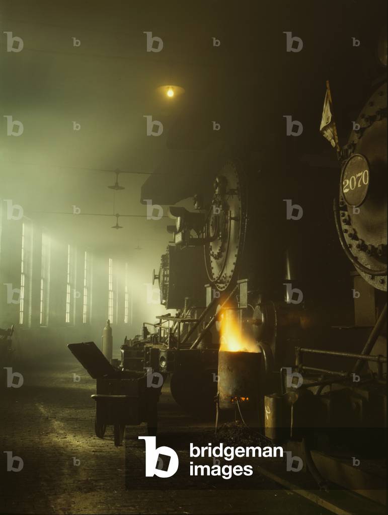 Image of Photo of Fronts of Steam Engine Locomotives on Factory Floor ...