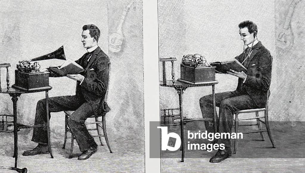 Image of Student using an Edison phonograph to learn a language, 1893