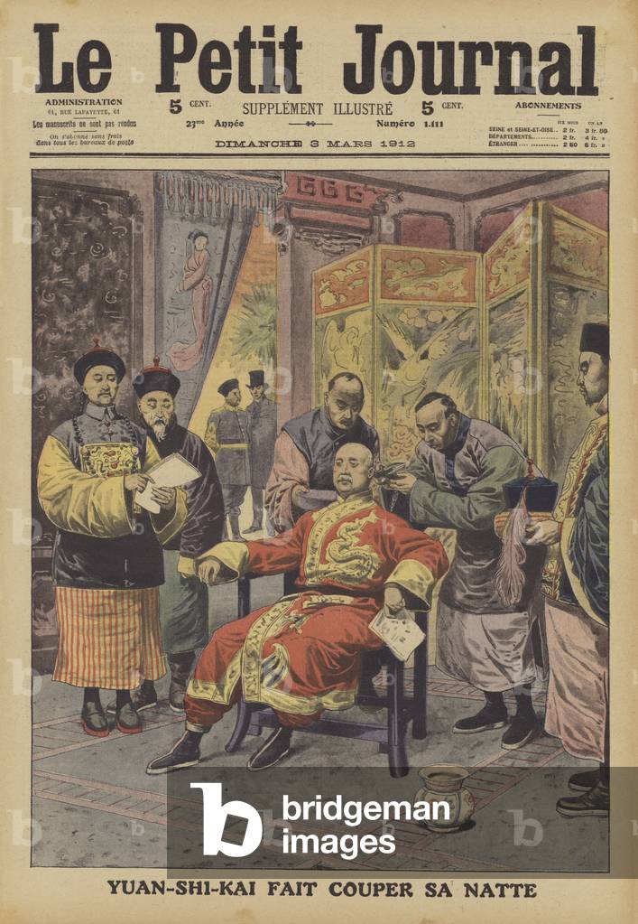 Image of Chinese General Yuan Shikai having his pigtail cut off (colour ...