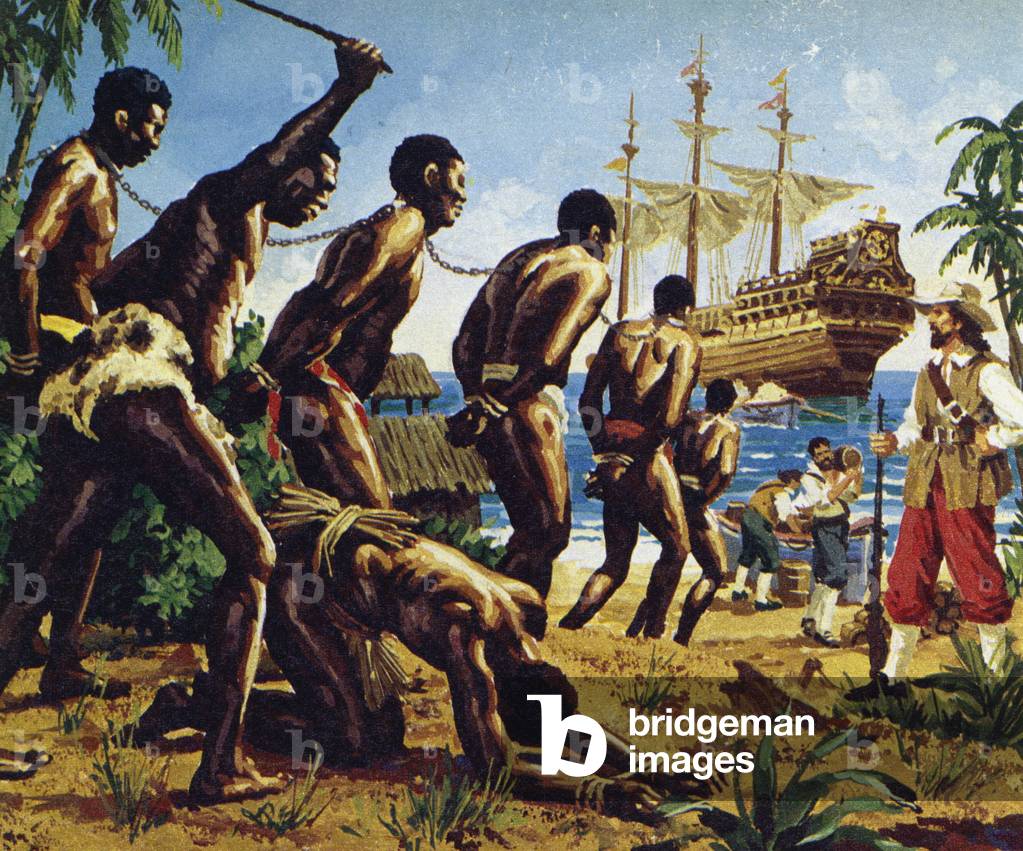 Image of The slave trade (colour litho) by English School, (20th century)