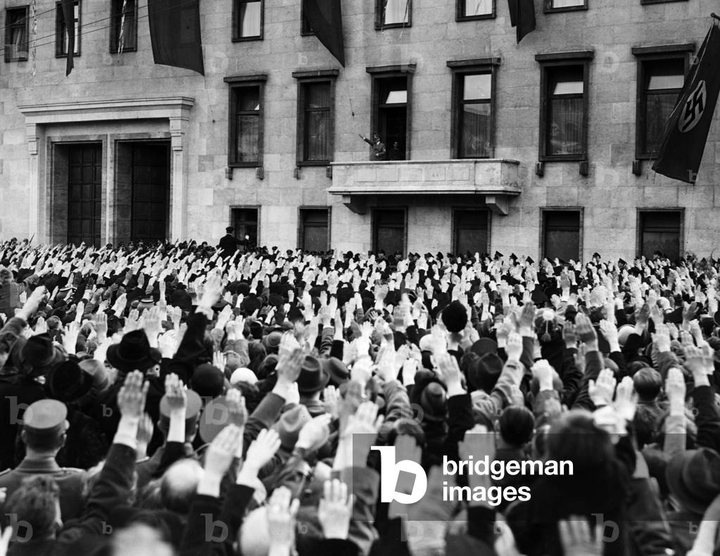 Image of Adolf Hitler on his 50th birthday on the balcony of