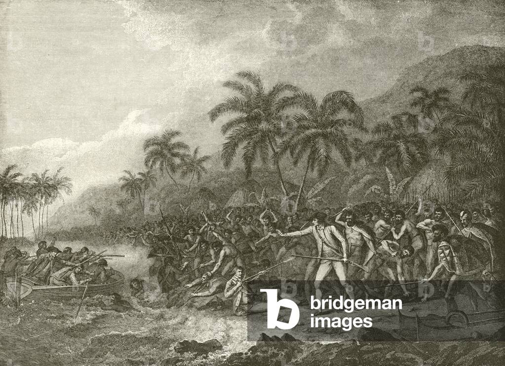 Image of Death of Captain Cook (engraving) by English School, (19th ...